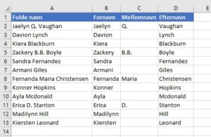 Udtræk fornavne, mellemnavne og efternavne - Webbojo
